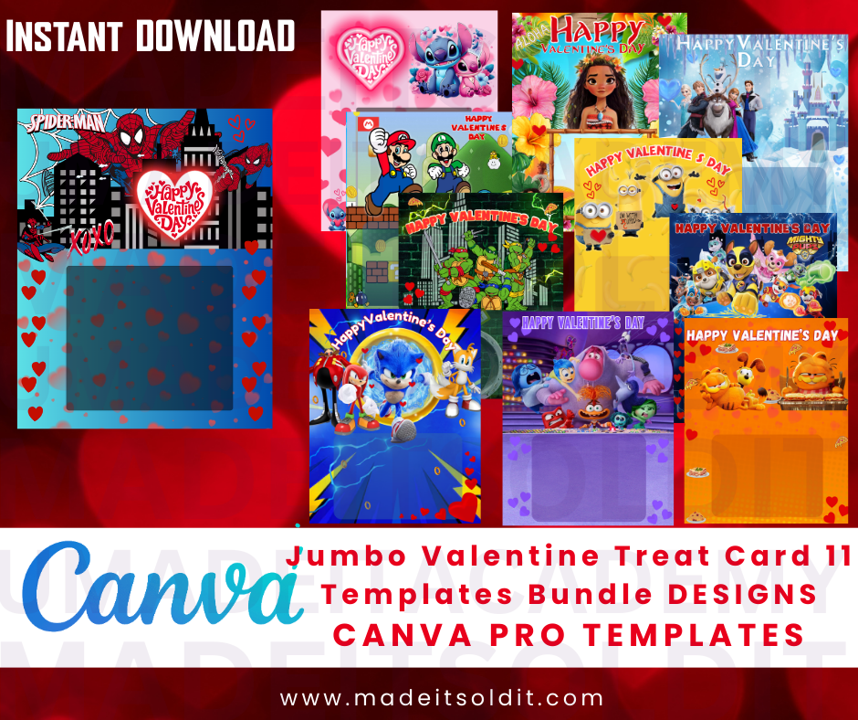 Jumbo Valentine Treat Card 11 Templates Bundle – Made It Sold It